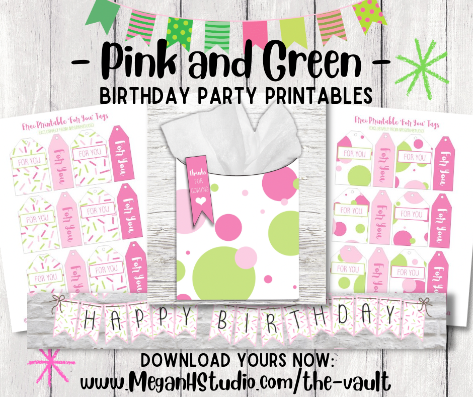 Free Pink and Green Birthday Party Printables - MeganHStudio