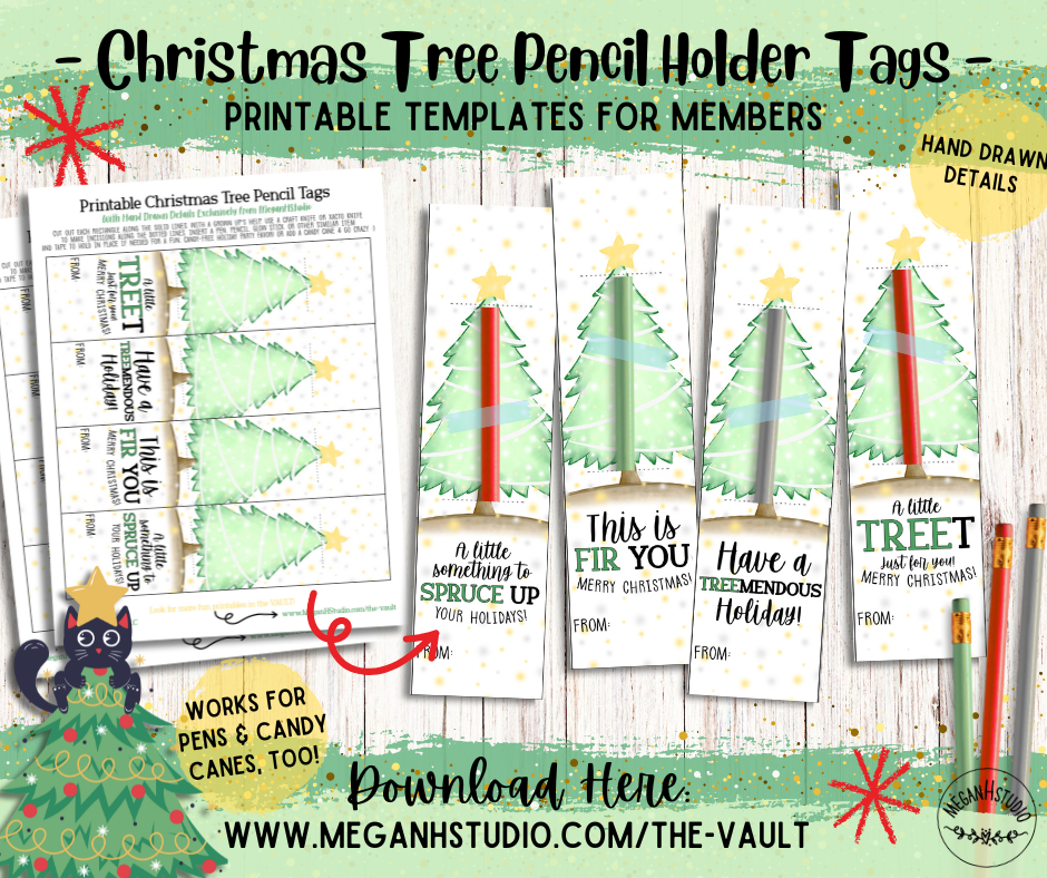 Printable Christmas Tree Pencil Gift Tags - MeganHStudio