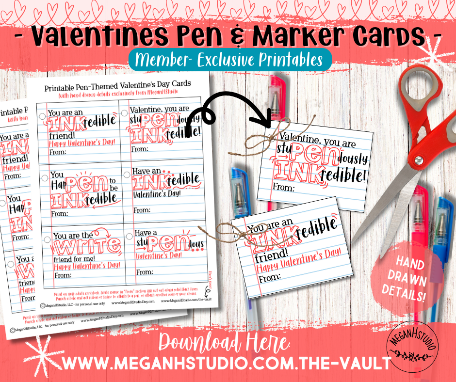 Printable Valentines Cards for Pens - MeganHStudio